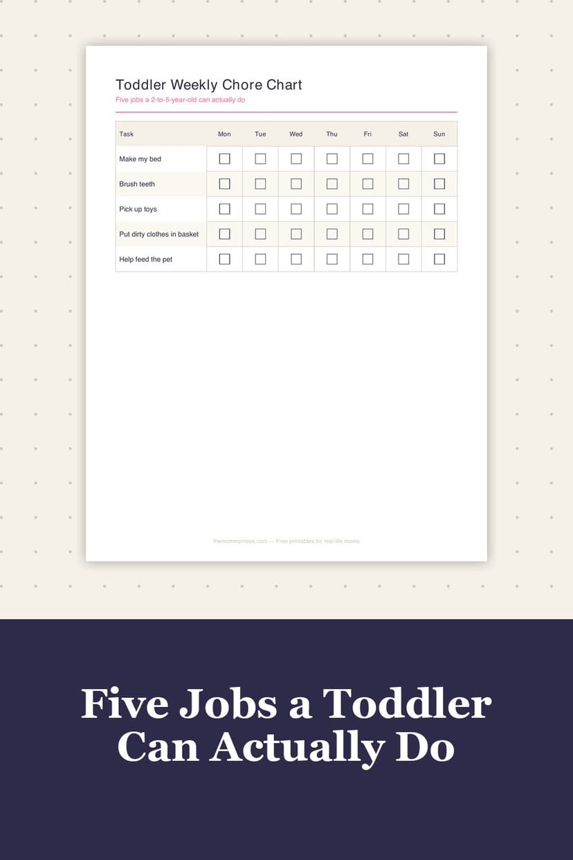 Toddler Chore Chart Printable (Free 5-Page Pack for Ages 2 to 5) — The ...